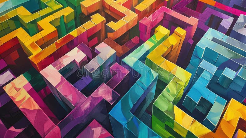 Rainbow-colored Wooden Labyrinth Abstract Illustration with Intricate ...