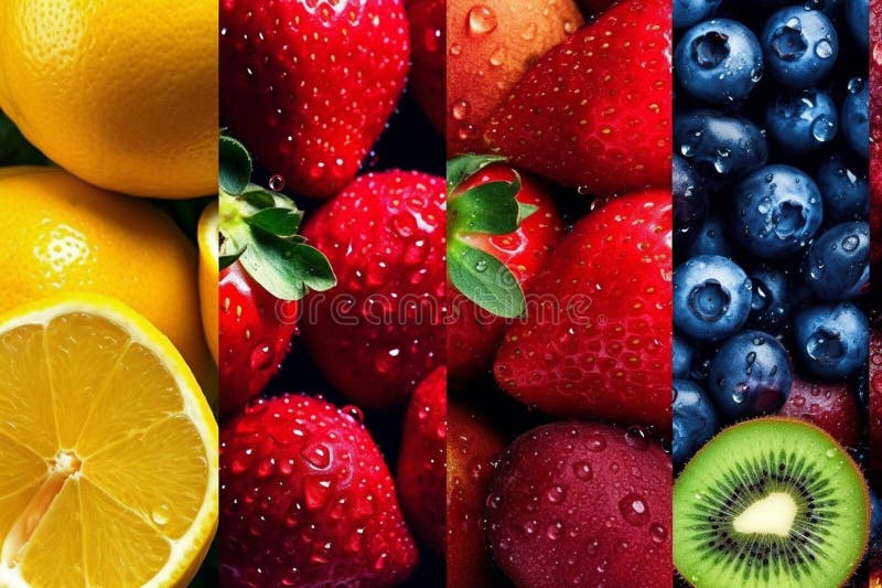 Rainbow Colorful Mix Stripes Collage with Fresh Summer Fruit. AI ...