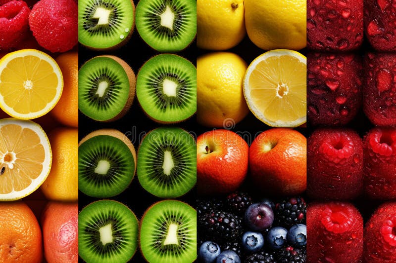Rainbow Colorful Mix Stripes Collage with Fresh Summer Fruit. AI ...