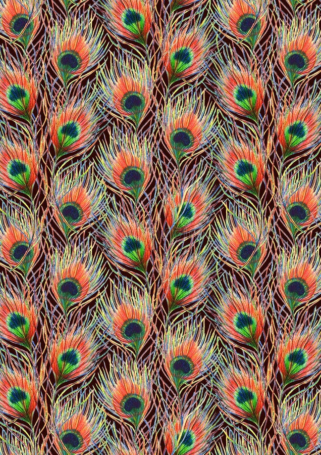 Rainbow Colorful Peacock Bird Feather Seamless Pattern Background ...