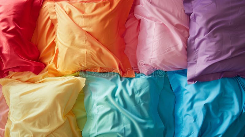 A Rainbow of Colorful Sheets on a Bed Stock Image - Image of clothing ...