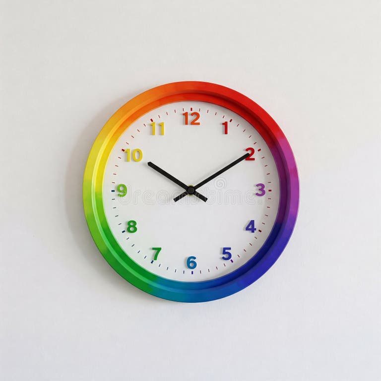 Rainbow Colorful Wall Clock Isolated on White Background. 3D Rendering ...