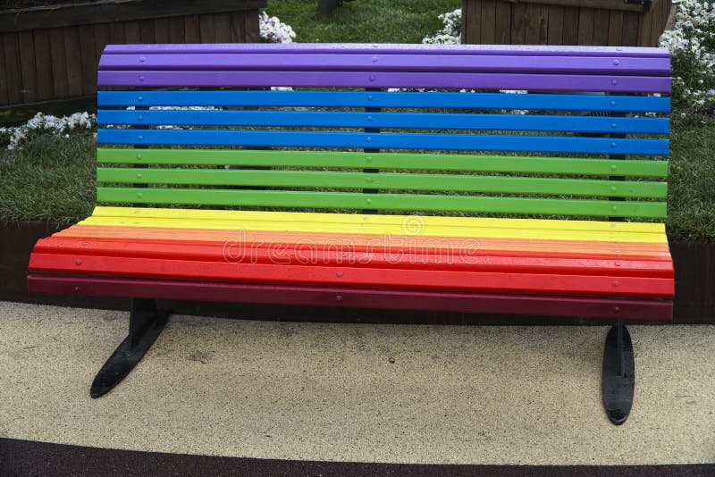 Rainbow Colors on a Bench stock image. Image of colors - 81058953
