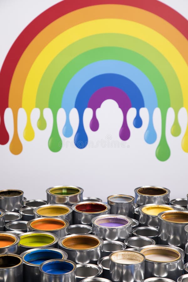 Rainbow Colors, Group of Tin Metal Cans Stock Photo - Image of acrylic ...