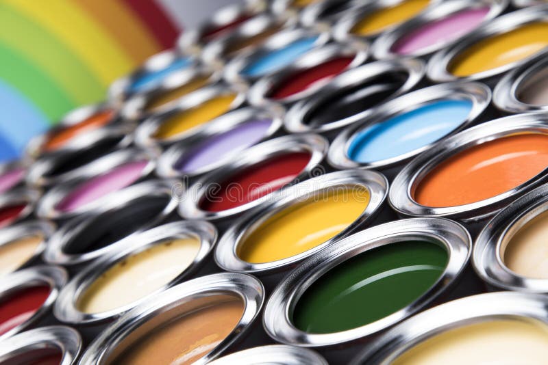 Rainbow Colors, Group of Tin Metal Cans Stock Photo - Image of metal ...