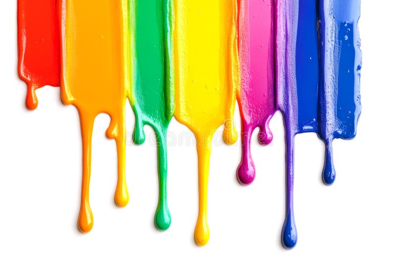 Rainbow Colors Paint Dripping Down a White Wall, Creating a Vibrant and ...