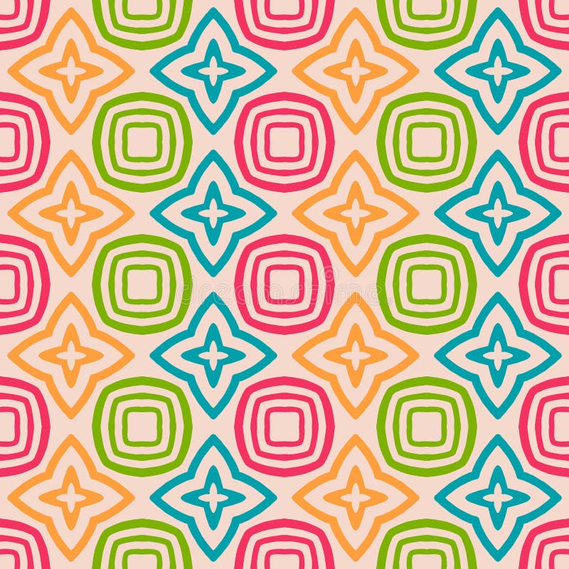 Rainbow Colors Seamless Geometric Repeat Pattern on Cream Background ...