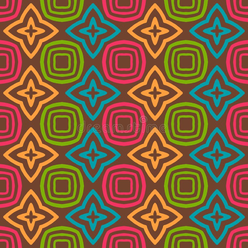 Rainbow Colors Seamless Geometric Repeat Pattern on Brown Background ...