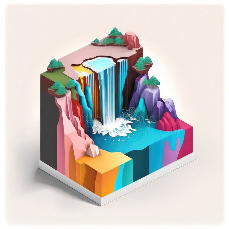 Rainbow of Colors in a Waterfall, Isometric Low Poly View AI Generation ...