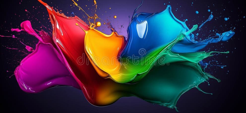 Rainbow Colour Three-dimensional Splashes on a Dark Background. Rainbow ...