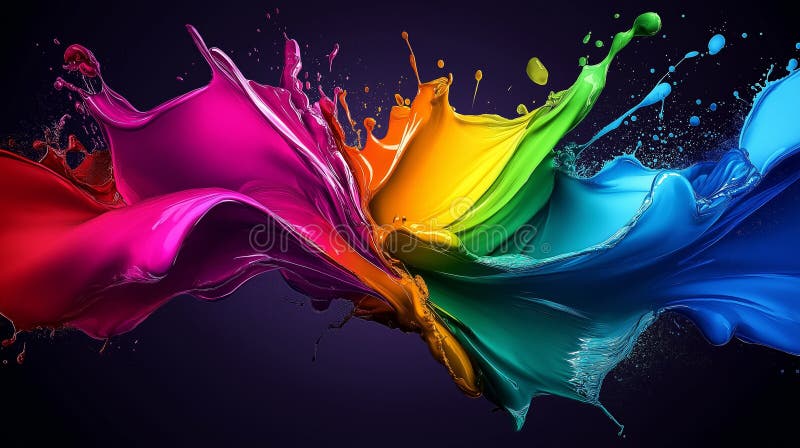 Rainbow Colour Three-dimensional Splashes on a Dark Background. Rainbow ...