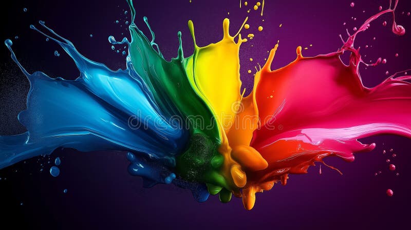 Rainbow Colour Three-dimensional Splashes on a Dark Background. Rainbow ...