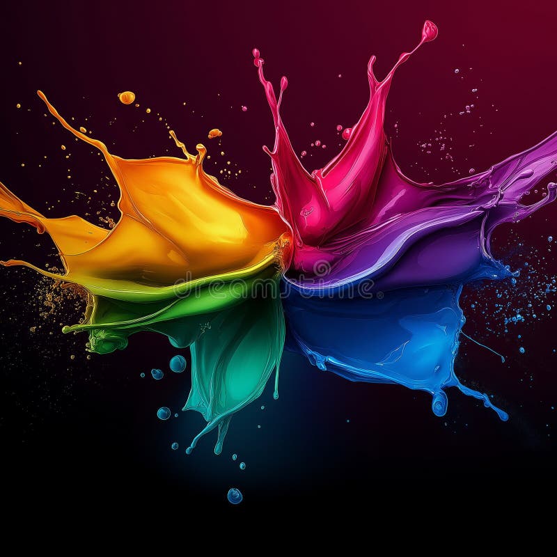Rainbow Colour Three-dimensional Splashes on a Dark Background. Rainbow ...