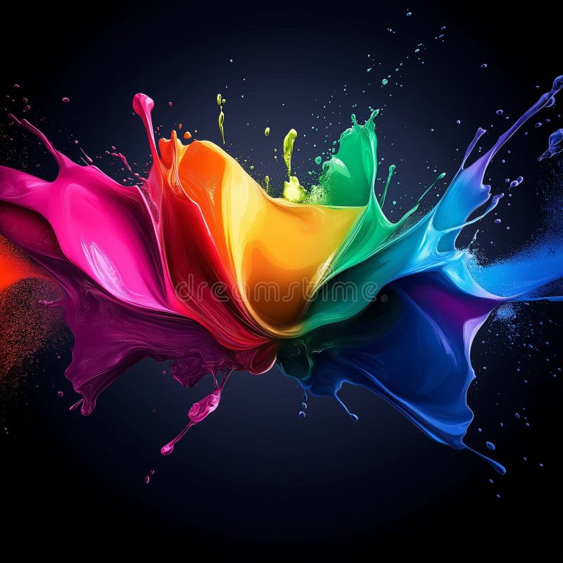 Rainbow Colour Three-dimensional Splashes on a Dark Background. Rainbow ...