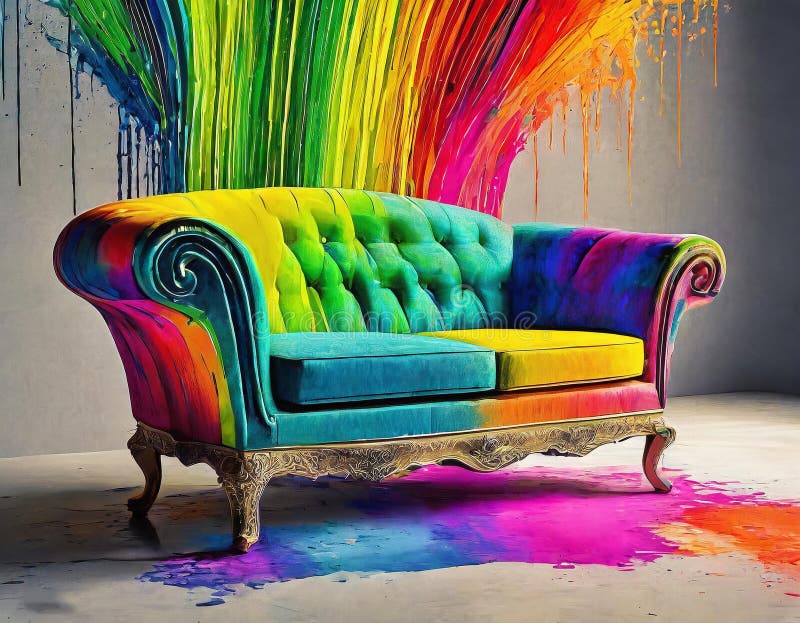 Rainbow Coloured Art Deco Sofa, Visually Stereophonic by the Technique ...