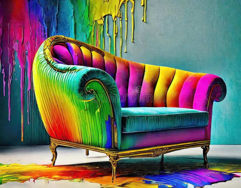 Rainbow Coloured Art Deco Sofa, Visually Stereophonic by the Technique ...