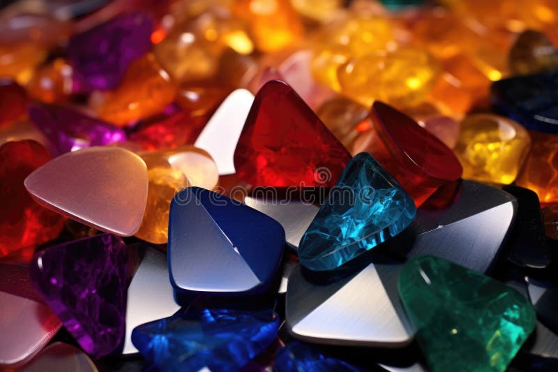 A Rainbow of Coloured Guitar Picks Scattered on a Table Stock Photo ...