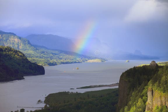 Rainbow in the Columbia Gorge Oregon. Stock Image - Image of area ...