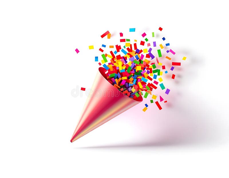 Rainbow Confetti Exploding from a Red Party Cone: Festive Celebration ...