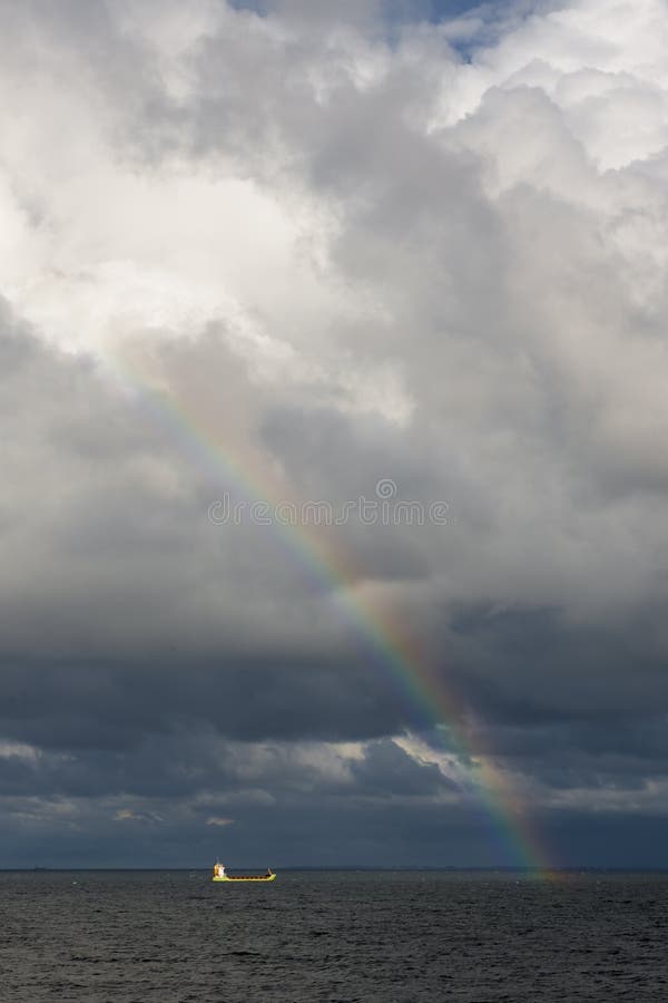 Rainbow and container ship stock image. Image of colour - 34159063