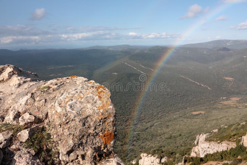 Rainbow in Corbieres,France Stock Photo - Image of hill, outdoor: 14424548