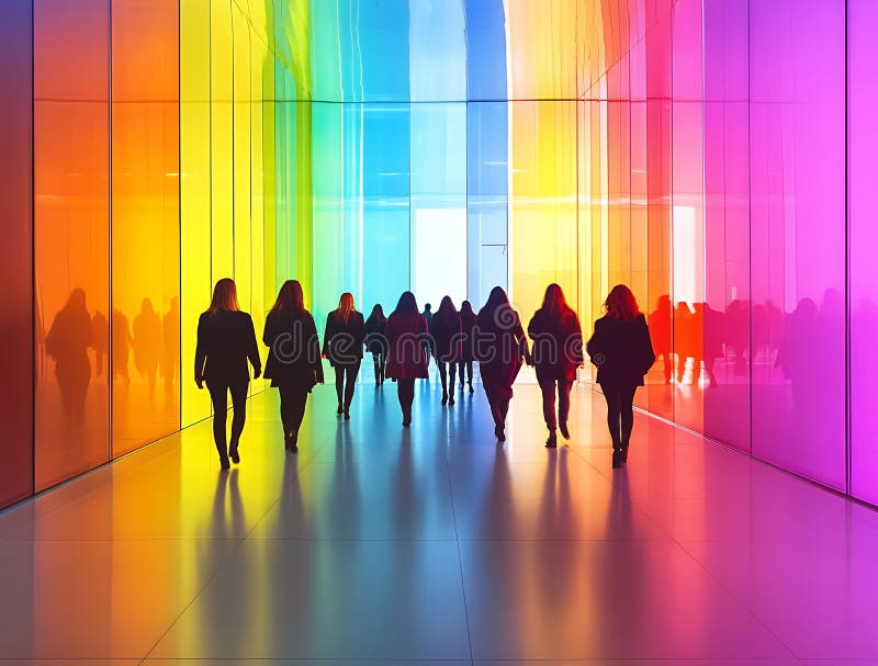 Rainbow Corridor Women Walking Colorful Architecture Modern Design ...