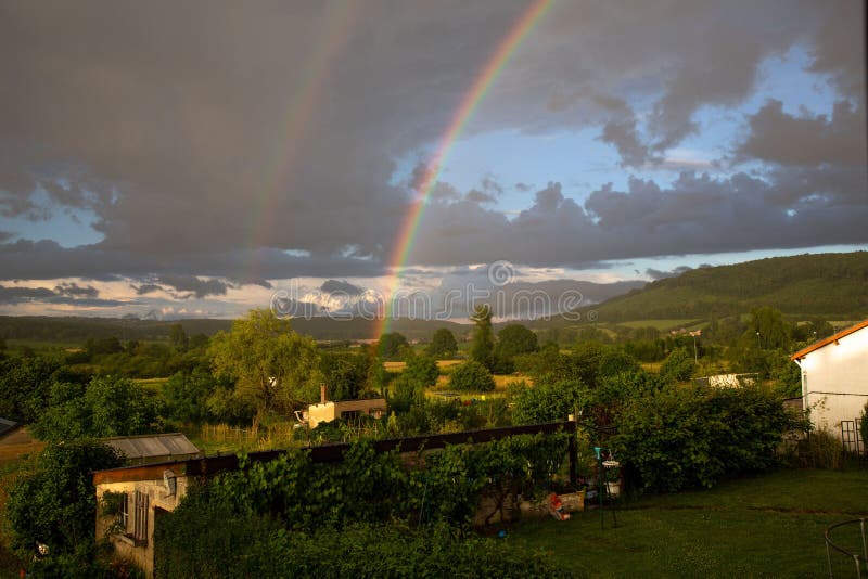 Rainbow on the Country Side. Stock Photo - Image of view, tree: 269089264