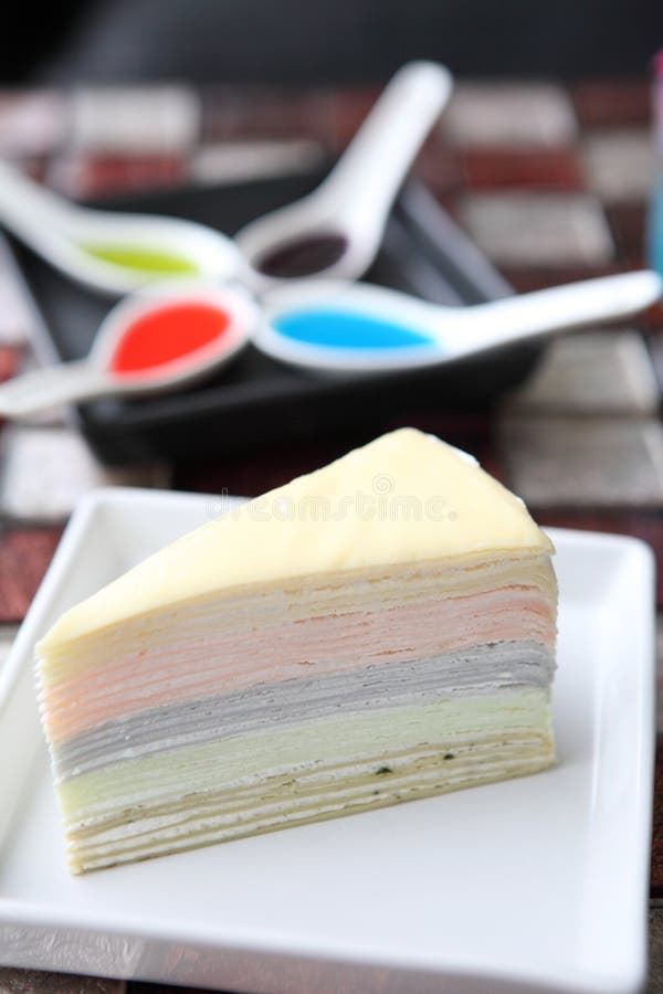 Rainbow Crepe cake stock photo. Image of pancake, serving - 141561418