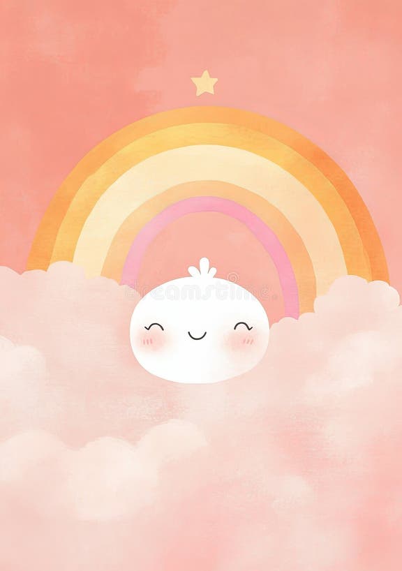 A Rainbow Created with Watercolors Set Against a Pink Backdrop, Forming ...