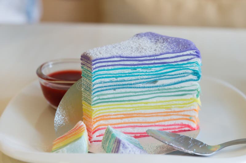 Rainbow crepe cake stock image. Image of sweet, rainbow - 47063863