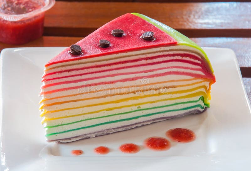 Rainbow crepe cake stock image. Image of pancake, fruit - 63754709