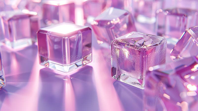 Crystal Cubes Or Blocks On Purple Abstract Background Glass Refraction Effect Generated By