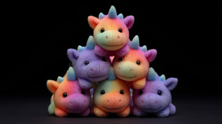 Rainbow Crystal Dragons Stacked in Pyramid on Black Background Stock Illustration - Illustration ...