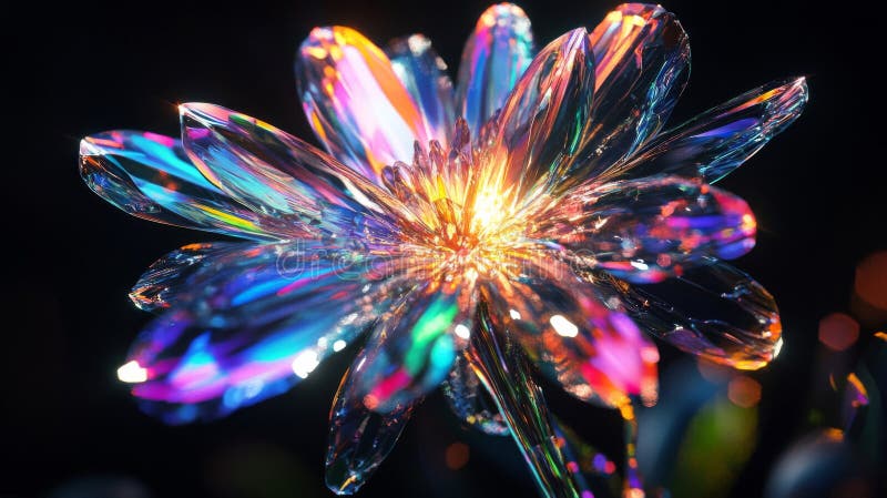 Rainbow Crystal Flower 3D Render Stock Illustration - Illustration of ...