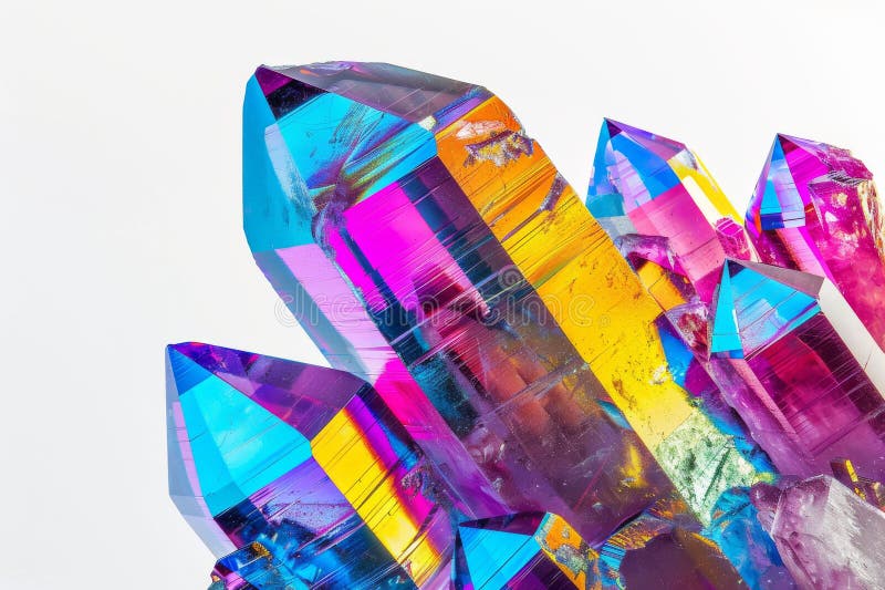 Rainbow Crystal Isolated, Titanium Color Stone, Rainbow Gem, White ...