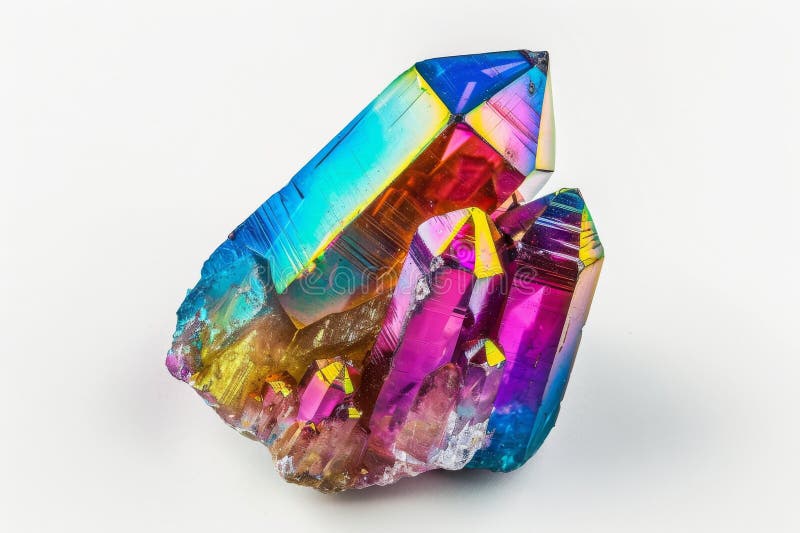 Rainbow Crystal Isolated, Titanium Color Stone, Rainbow Gem, White ...