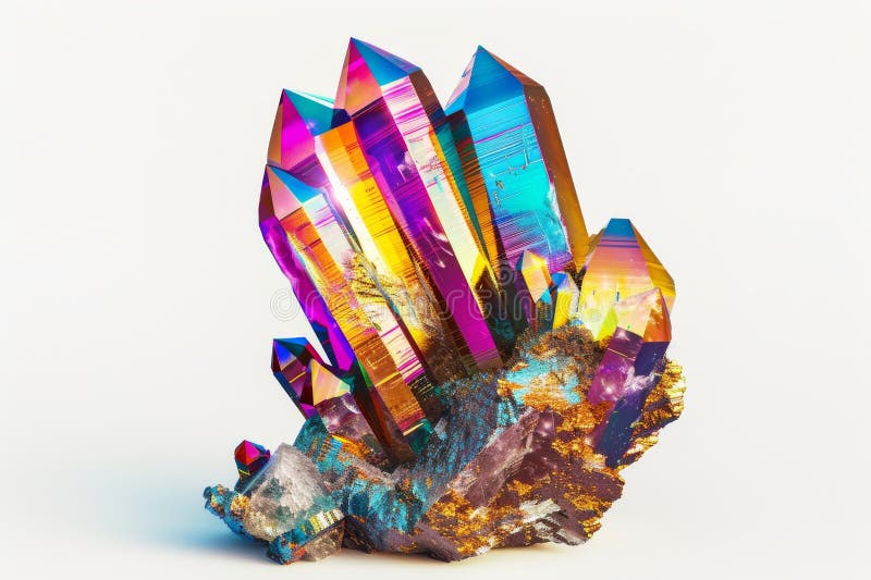 Rainbow Crystal Isolated, Titanium Color Stone, Rainbow Gem, White ...