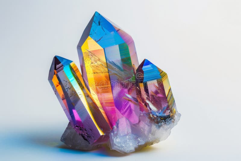 Rainbow Crystal Isolated, Titanium Color Stone, Rainbow Gem, White ...