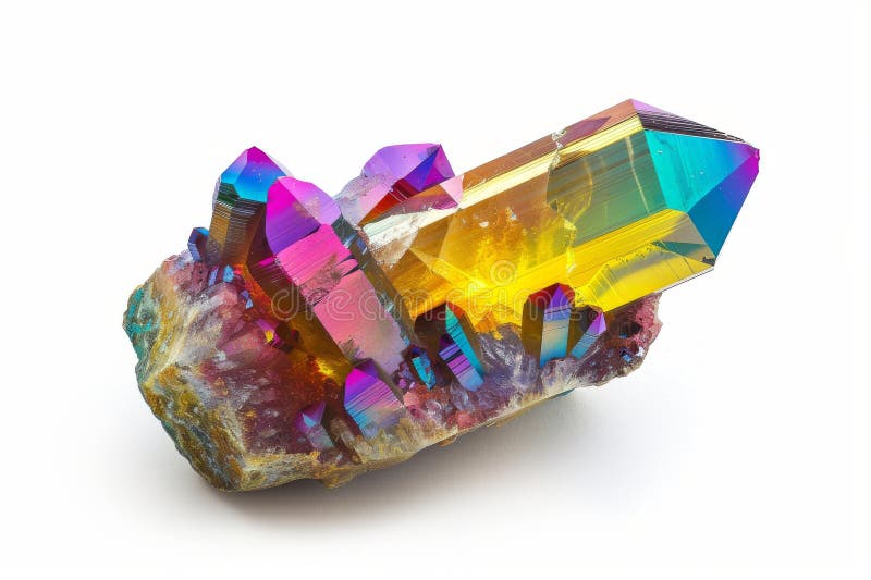 Rainbow Crystal Isolated, Titanium Color Stone, Rainbow Gem, White ...
