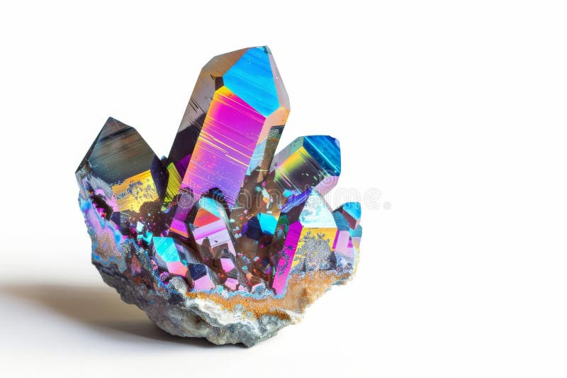 Rainbow Crystal Isolated, Titanium Color Stone, Rainbow Gem, White ...