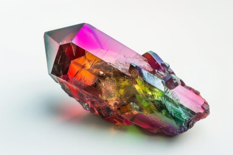 Rainbow Crystal Isolated, Titanium Color Stone, Rainbow Gem, White ...