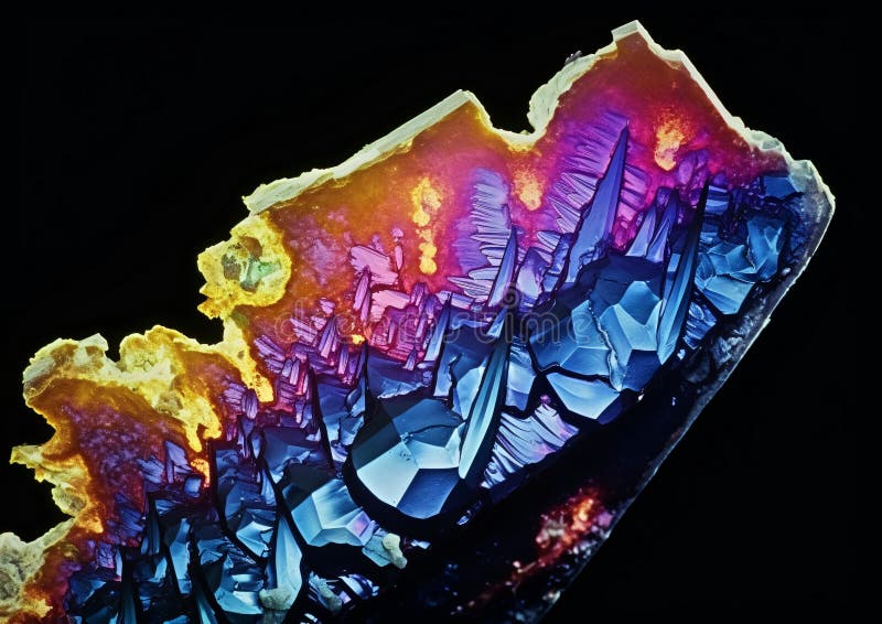 Rainbow Crystals on a Dark Background, Microscopic View, AI Generated ...