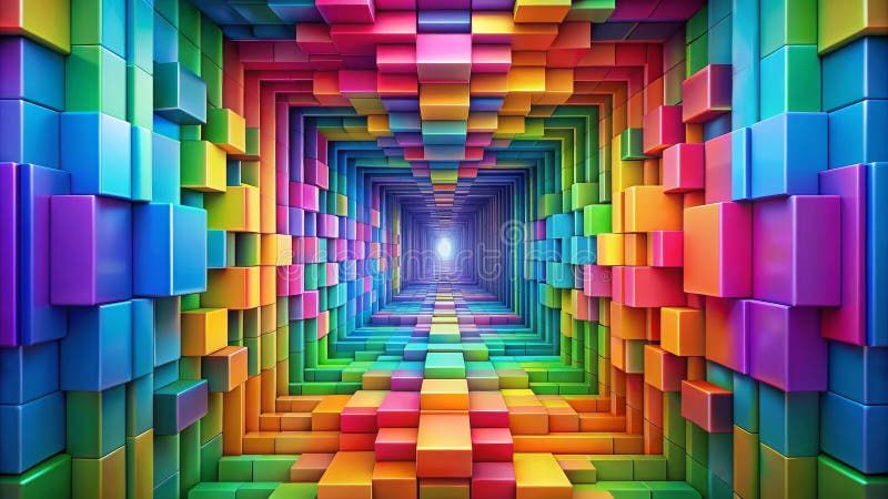 Rainbow Cube Tunnel, Abstract, 3D, Art Deco, Design Stock Illustration - Illustration of bold ...