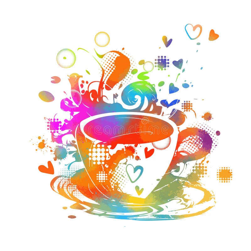 Rainbow Cup with Coffee. Hand Drawing Stock Vector - Illustration of ...