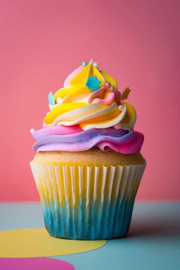 Rainbow Cupcake with Star Sprinkles. AI Generated Stock Illustration ...