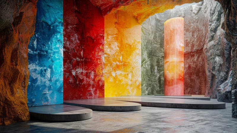 Rainbow Cyclorama Mockup Set in a Cave, with Colorful Translucent ...