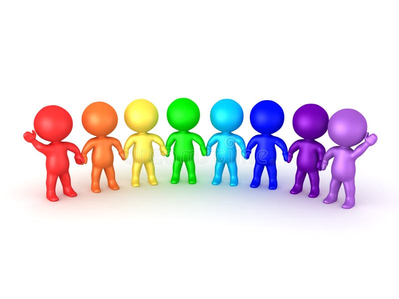 Rainbow 3D Characters Holding Hands Symbolizing Unity Stock ...