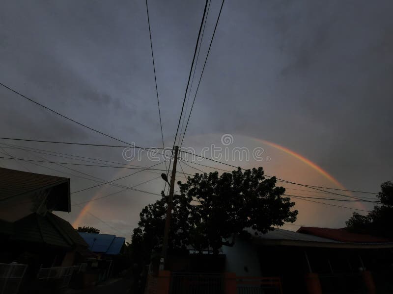 Rainbow in the Dark Night Landscape Stock Photo - Image of night ...