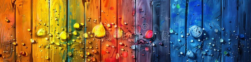 A Rainbow of Different Colors and Sizes of Water Droplets on a Wooden ...