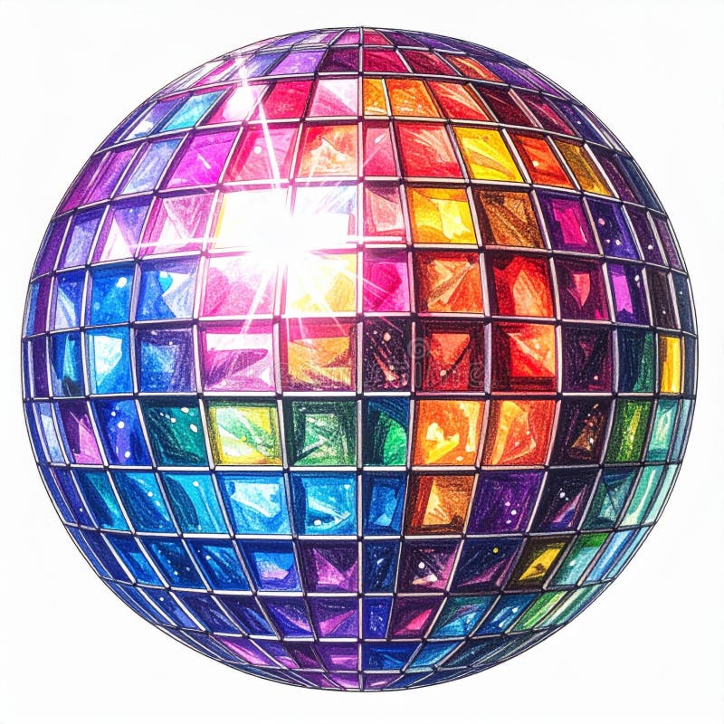 Rainbow Disco Ball Sparkling with Bright Lights Stock Illustration ...
